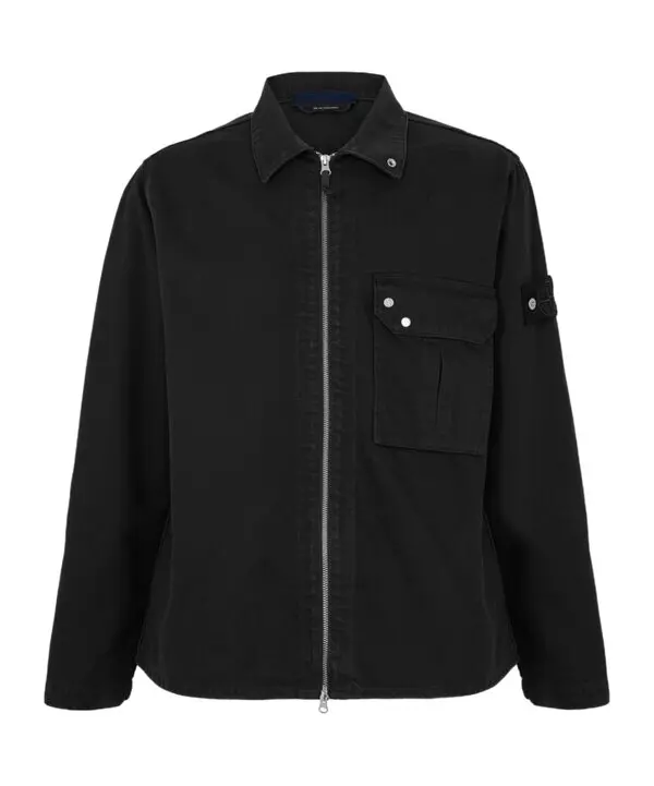 Stone Island Zip-up Denim Jacket With Logo Patch