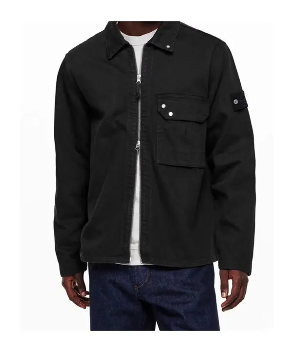 Stone Island Zip-up Denim Jacket With Logo Patch