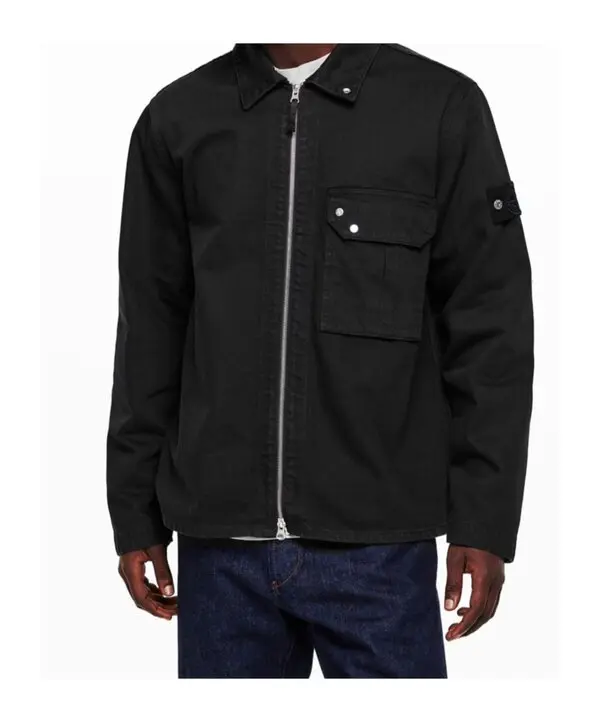 Stone Island Zip-up Denim Jacket With Logo Patch
