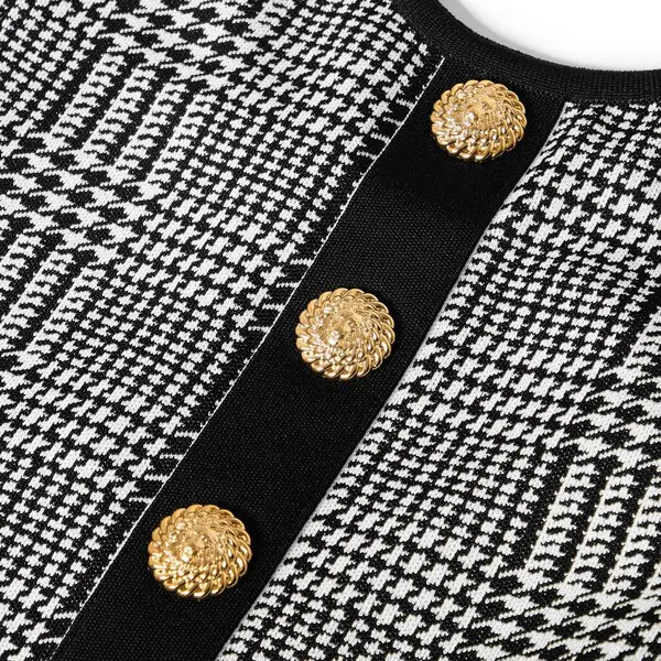 Balmain Sleeveless Houndstooth Jumpsuit With Goldtone Buttons