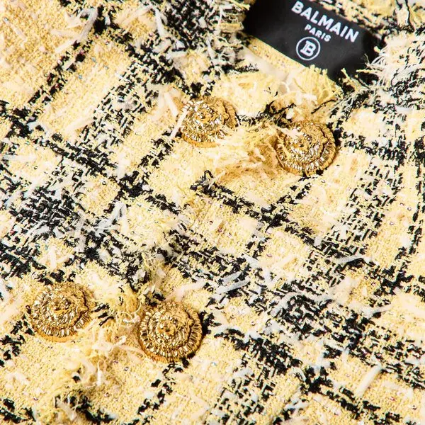 Balmain Cropped Check Tweed Jacket With Double-breasted Gold Buttons