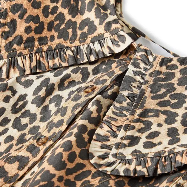 GANNI Leopard Print Short Sleeve Peplum Blouse