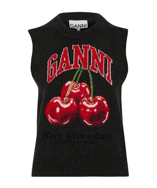 GANNI Cherry Knit Vest - Black