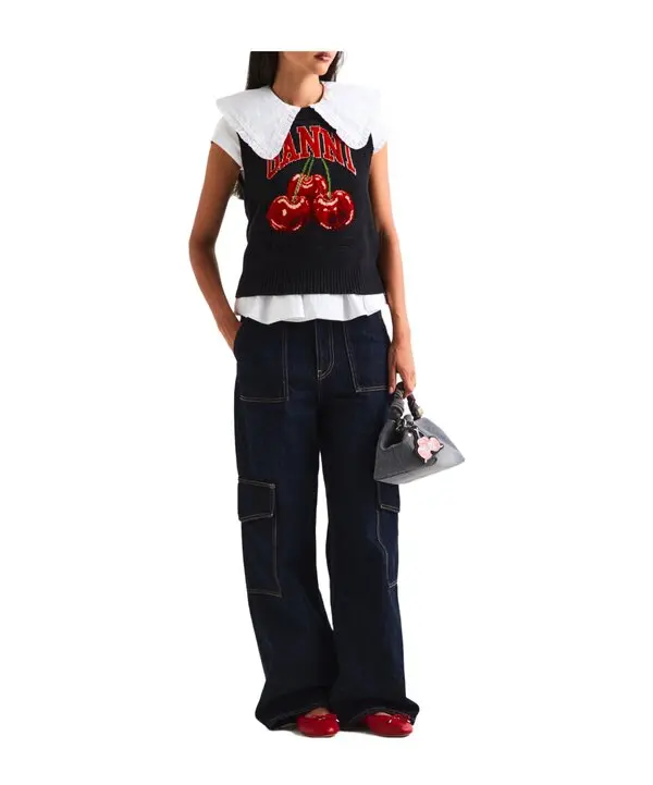 GANNI Cherry Knit Vest - Black