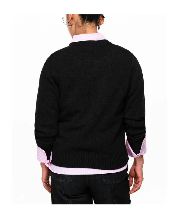 GANNI Crew Neck Long Sleeve Jumper With Graphic Detail - Black