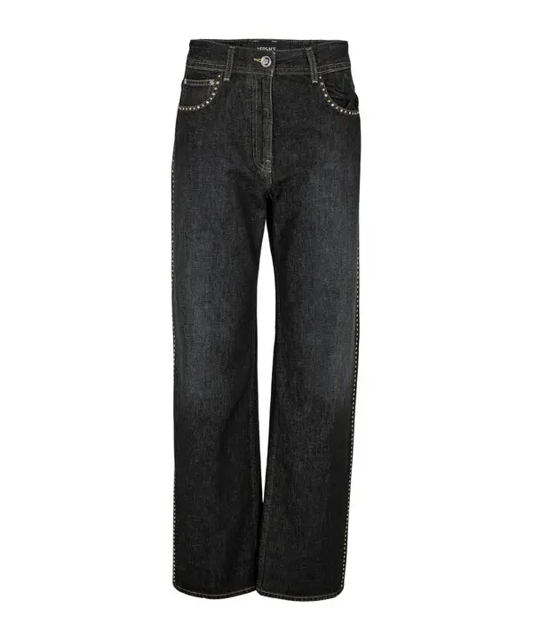 Versace Embellished High-rise Jeans - Black