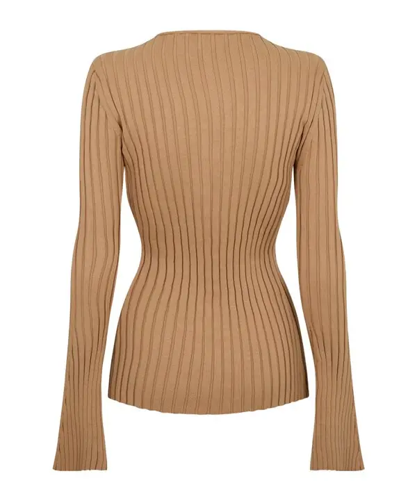 Stella McCartney Ribbed Knit Cardigan With Turquoise Button Detail - Brown