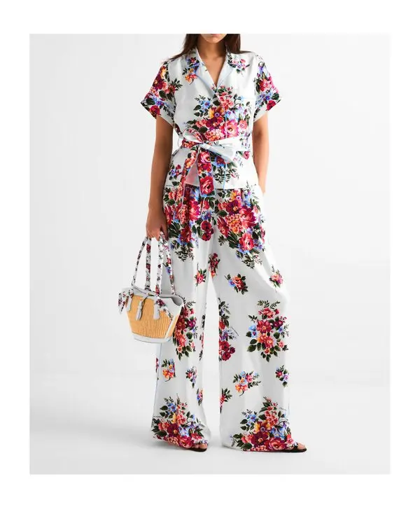 Dolce & Gabbana Floral Print Short-sleeve Shirt With Notched Collar And Tie Waist