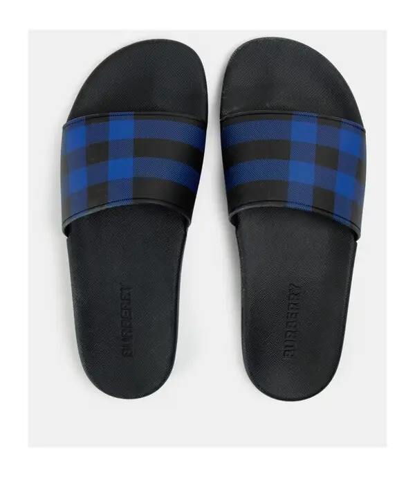 Burberry Checked Slide Sandals - Black
