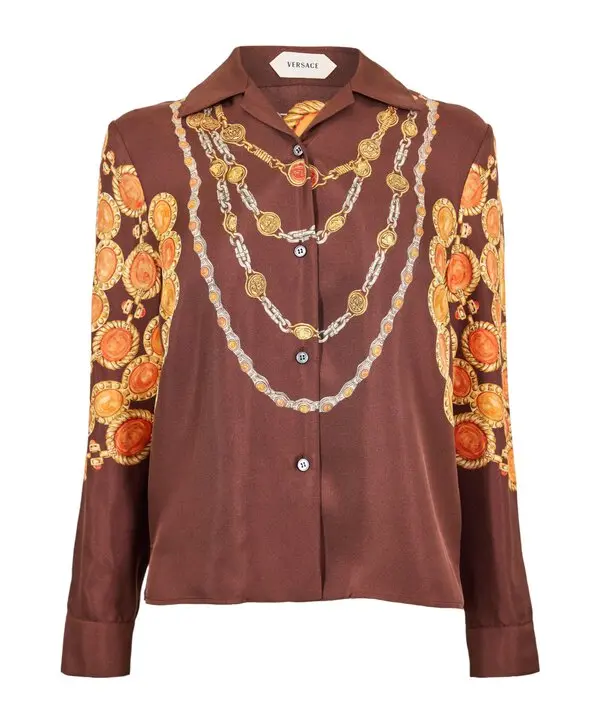 Versace Long Sleeve Printed Silk Shirt - Red