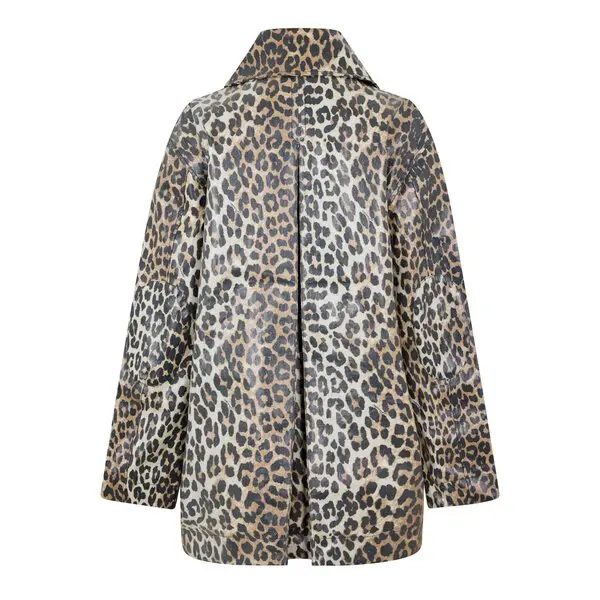 GANNI Shiny Trench Coat With Animal Print