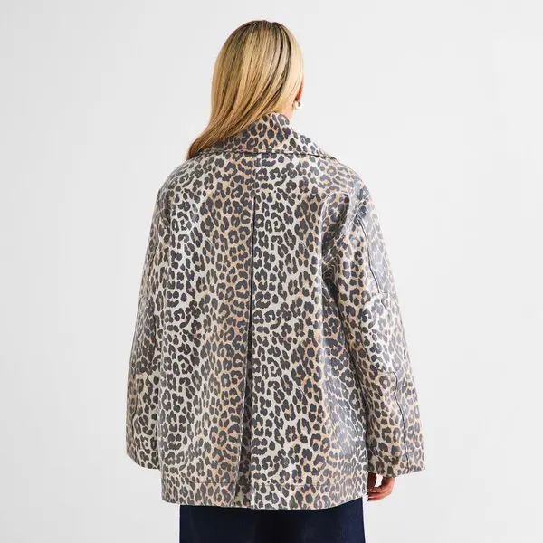 GANNI Shiny Trench Coat With Animal Print