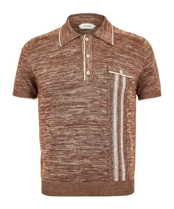 Versace Knitted Short Sleeve Polo Shirt - Brown