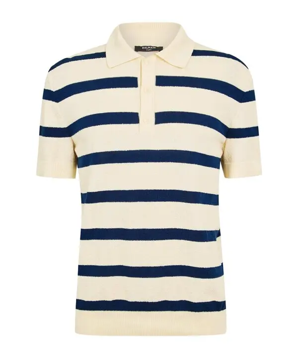 Balmain Striped Short-sleeve Polo Shirt