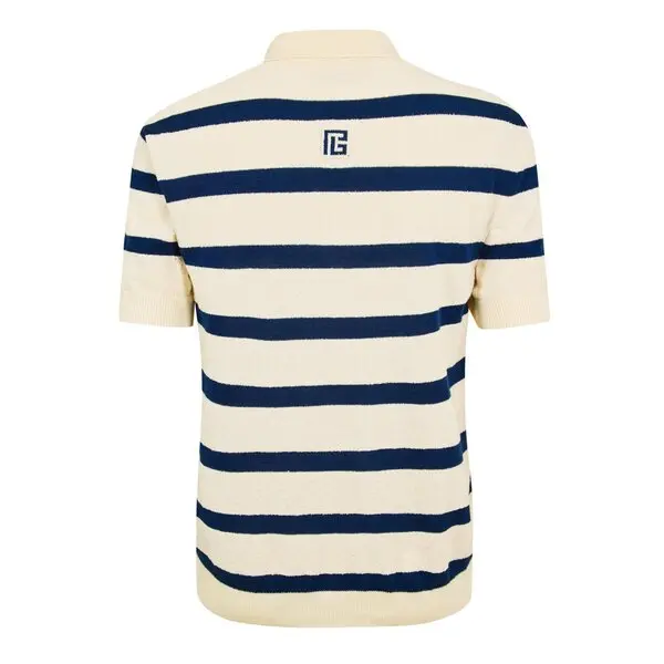Balmain Striped Short-sleeve Polo Shirt
