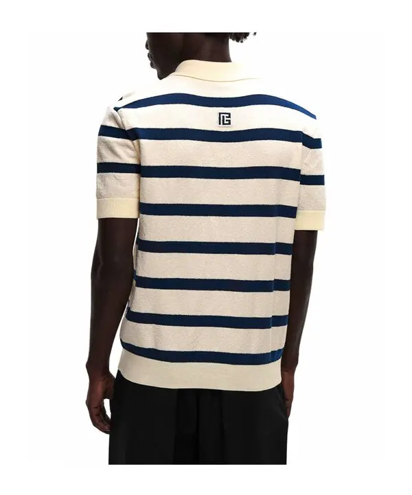 Balmain Striped Short-sleeve Polo Shirt