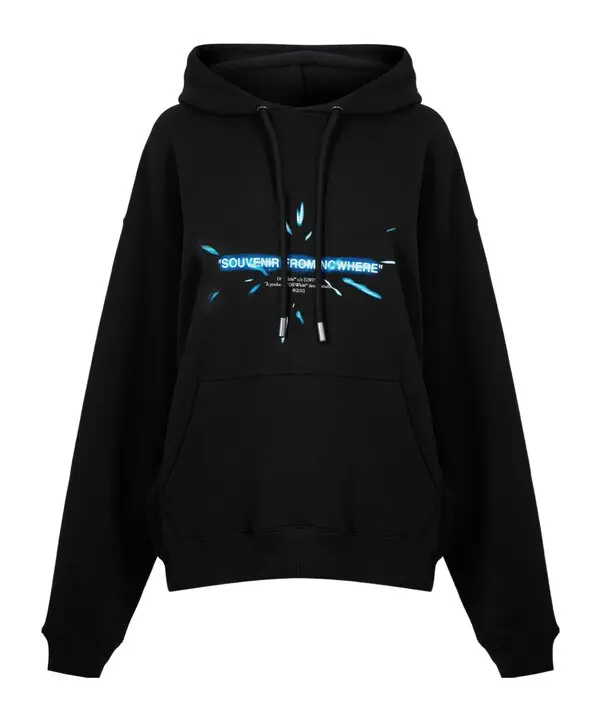 Off-White Cotton Oversized Hoodie With Graphic Prints