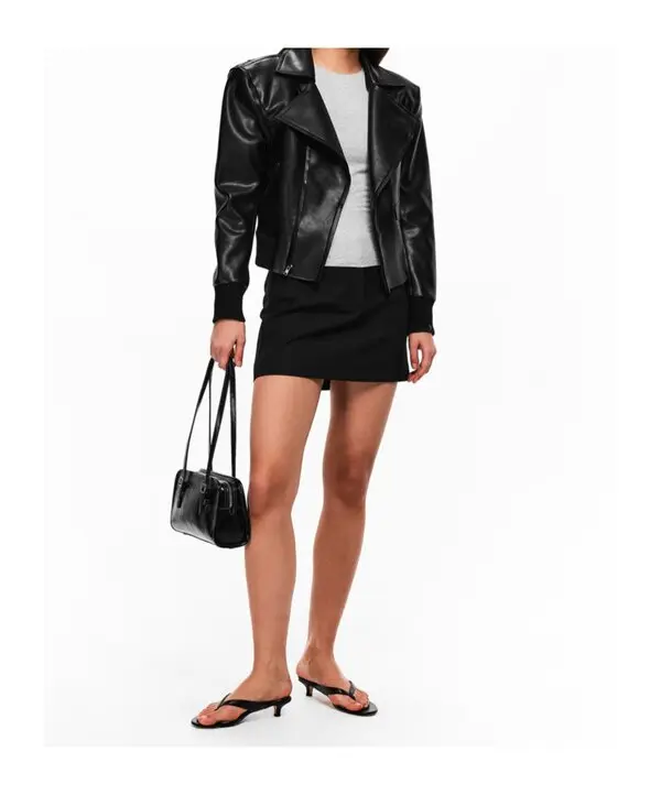 Norma Kamali Logo Leather Moto Bomber Jacket