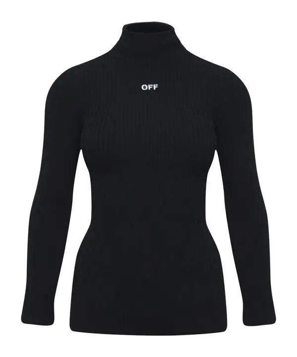 Off-White Ribbed Knit High Neck Long Sleeve Sweatshirt