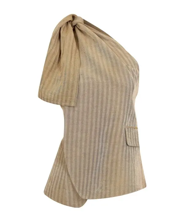 UMA WANG Striped One-shoulder Top With Knotted Strap
