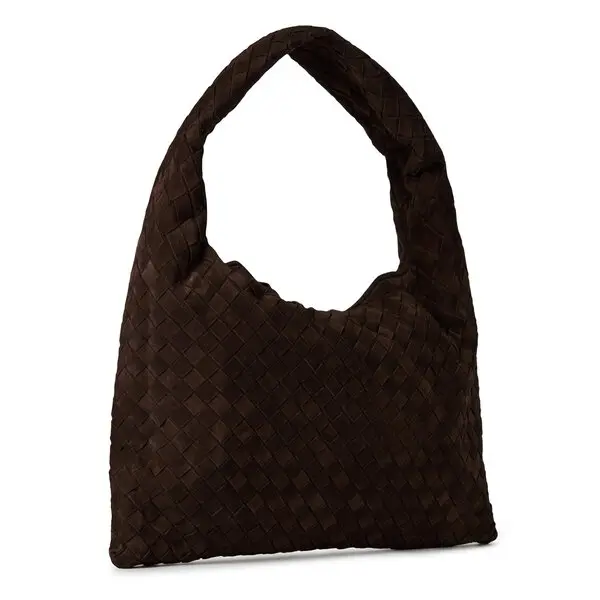 Bottega Veneta Small Intrecciato Suede Shoulder Bag - Black