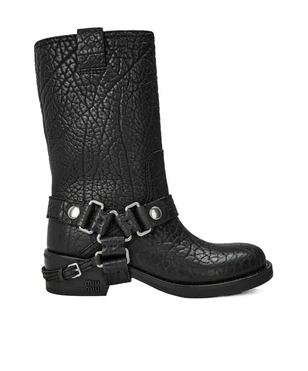 Miu Miu Leather Ankle Boots With Buckle Detailing - Black
