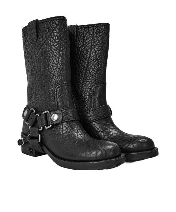 Miu Miu Leather Ankle Boots With Buckle Detailing - Black