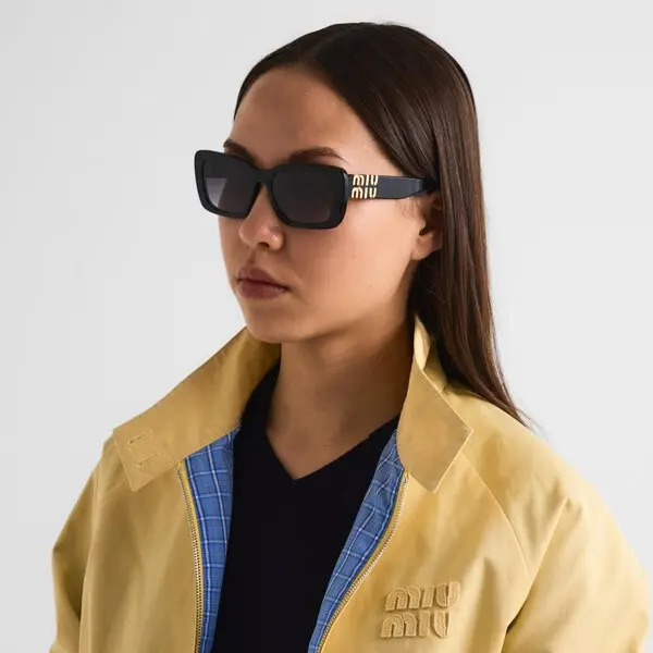 Miu Miu Rectangle Sunglasses With Gold Tone Logo Detail