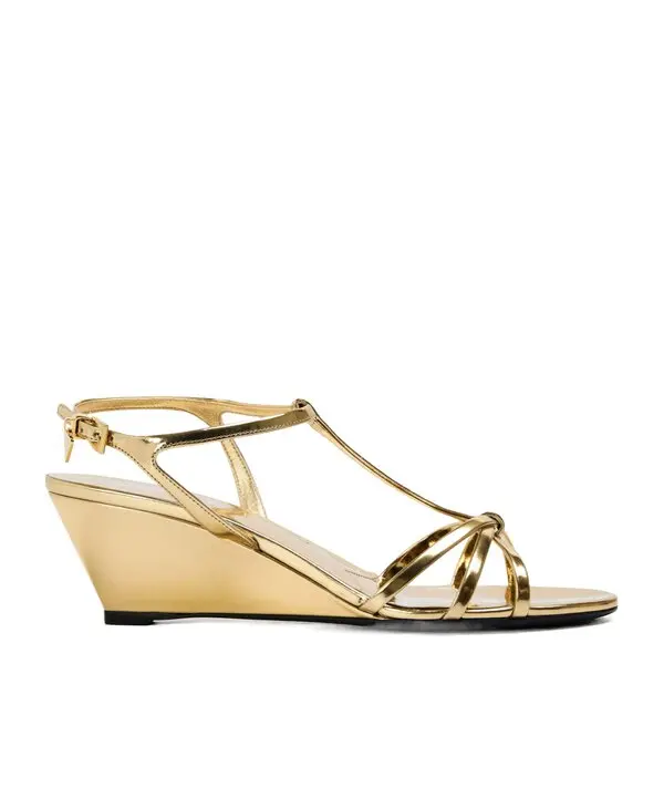 Prada Metallic Wedge Sandals - Nude
