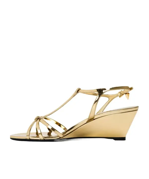 Prada Metallic Wedge Sandals - Nude