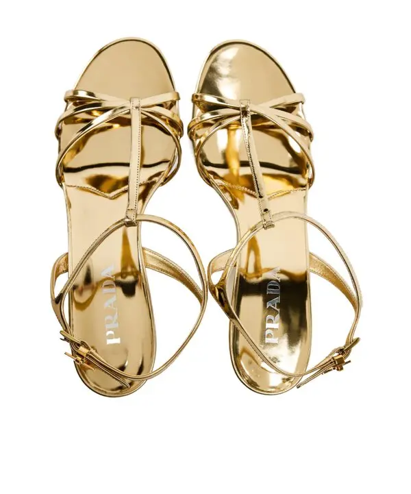 Prada Metallic Wedge Sandals - Nude