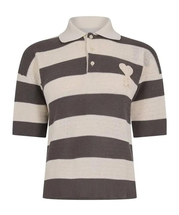 AMI Paris Striped Knit Polo Shirt - Black