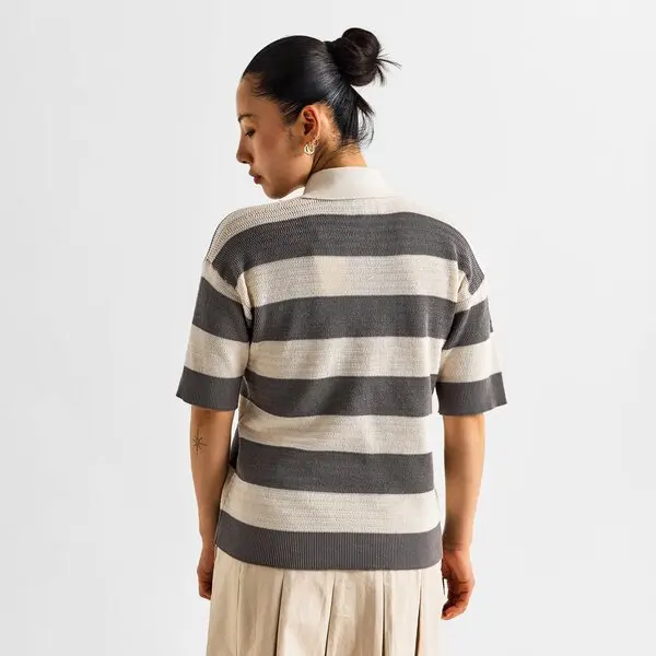 AMI Paris Striped Knit Polo Shirt