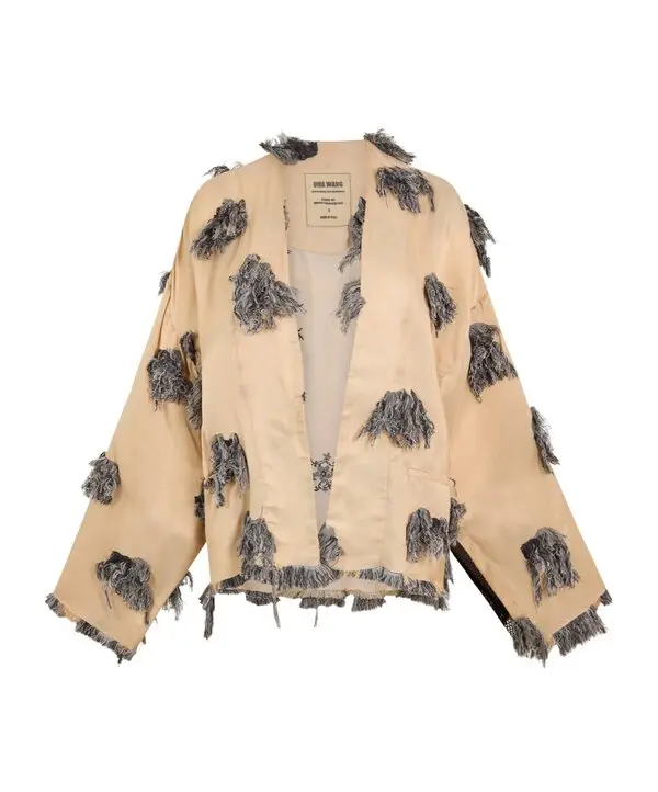 UMA WANG V-neck Cardigan Jacket With Tassel Embellishments - White/grey