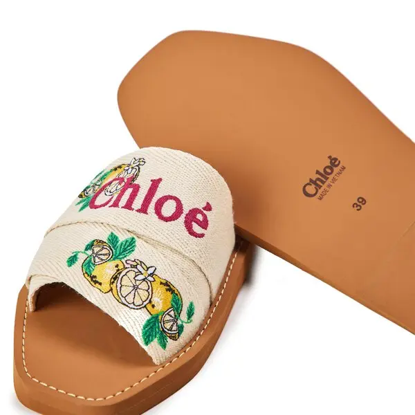 Chloé Canvas Flat Slippers - Nude