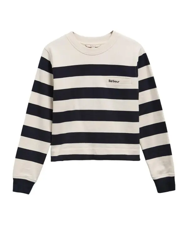 Barbour Striped Crew Neck Fine Knit Sweater With Pocket Detail