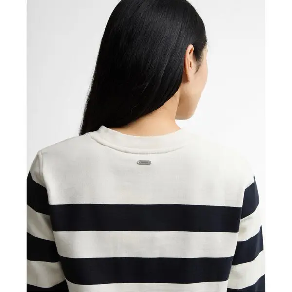 Barbour Striped Crew Neck Fine Knit Sweater With Pocket Detail