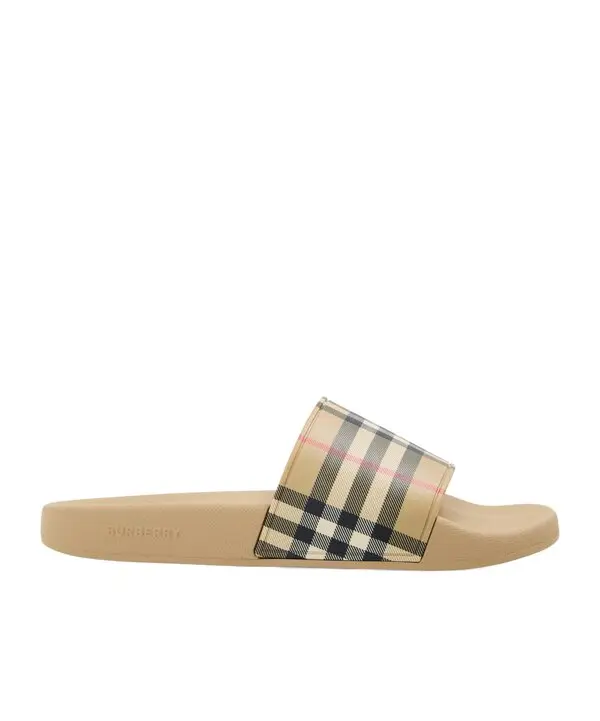 Burberry Checkered Open Toe Flat Slippers - Nude