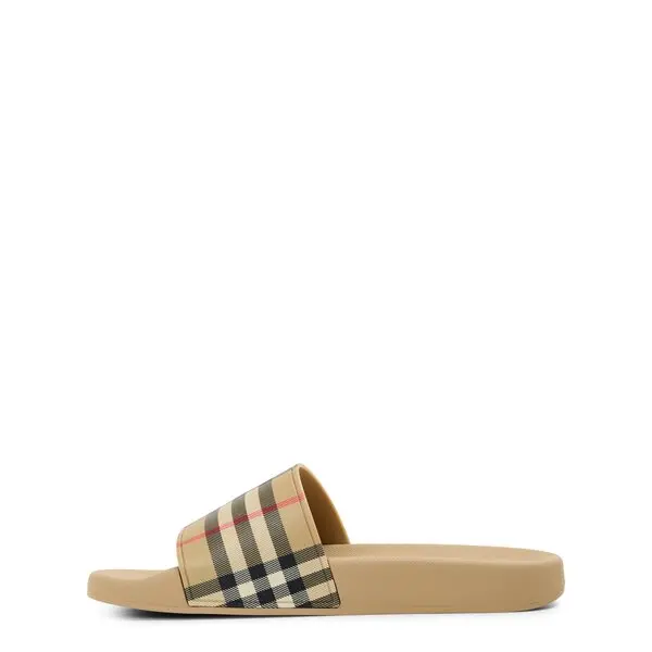 Burberry Checkered Open Toe Flat Slippers - Nude