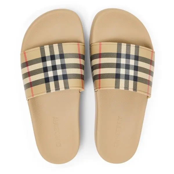 Burberry Checkered Open Toe Flat Slippers - Nude
