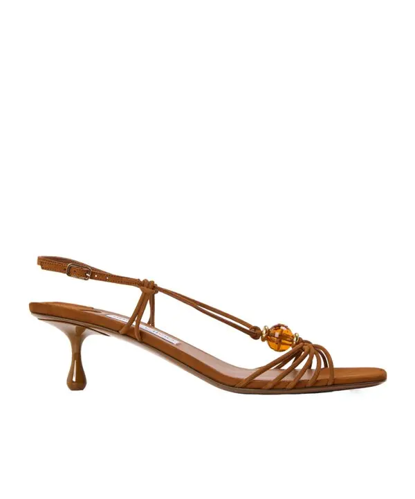 JIMMY CHOO Suede Beaded Kitten-heel Sandals - Brown