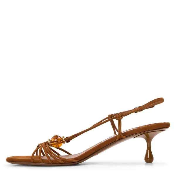 JIMMY CHOO Suede Beaded Kitten-heel Sandals - Brown