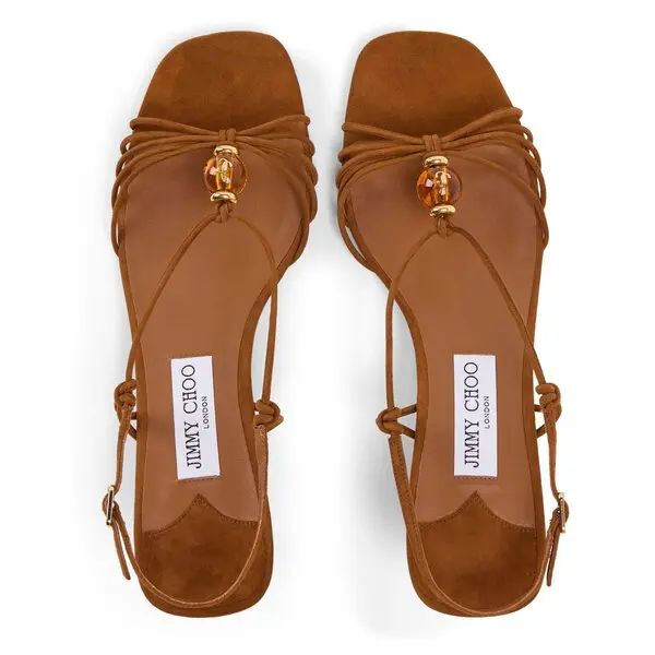JIMMY CHOO Suede Beaded Kitten-heel Sandals - Brown