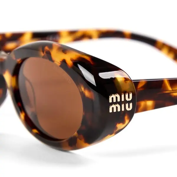 Miu Miu Tortoiseshell Oval Sunglasses With Logo Detail
