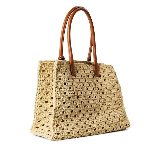 Versace Woven Raffia Tote Bag With Gold Tone Medusa Detail - Nude