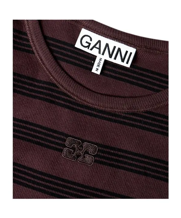 GANNI Striped Cotton Racerback Tank - Black
