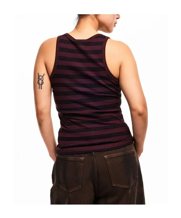 GANNI Striped Cotton Racerback Tank - Black