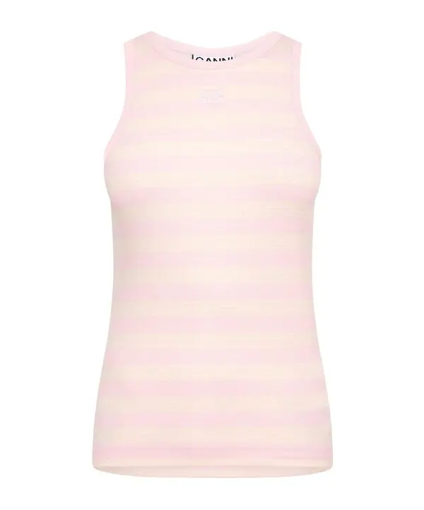 GANNI Striped Cotton Racerback Tank Top - Pink