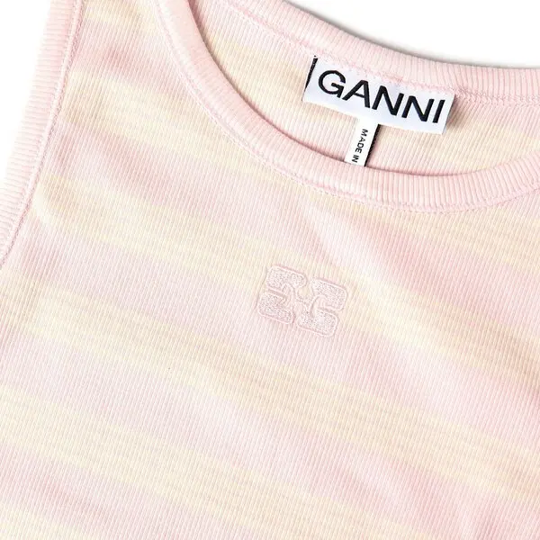 GANNI Striped Cotton Racerback Tank Top