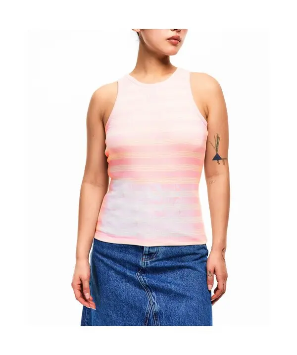 GANNI Striped Cotton Racerback Tank Top